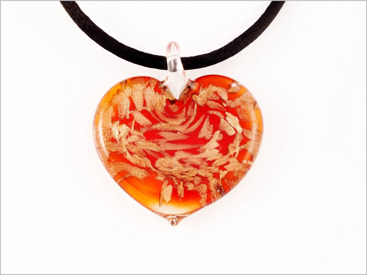 Aubade - Pendentif coeur Verre Murano rouge et Aventurina Aubade - Pendentif coeur Verre Murano rouge et Aventurina